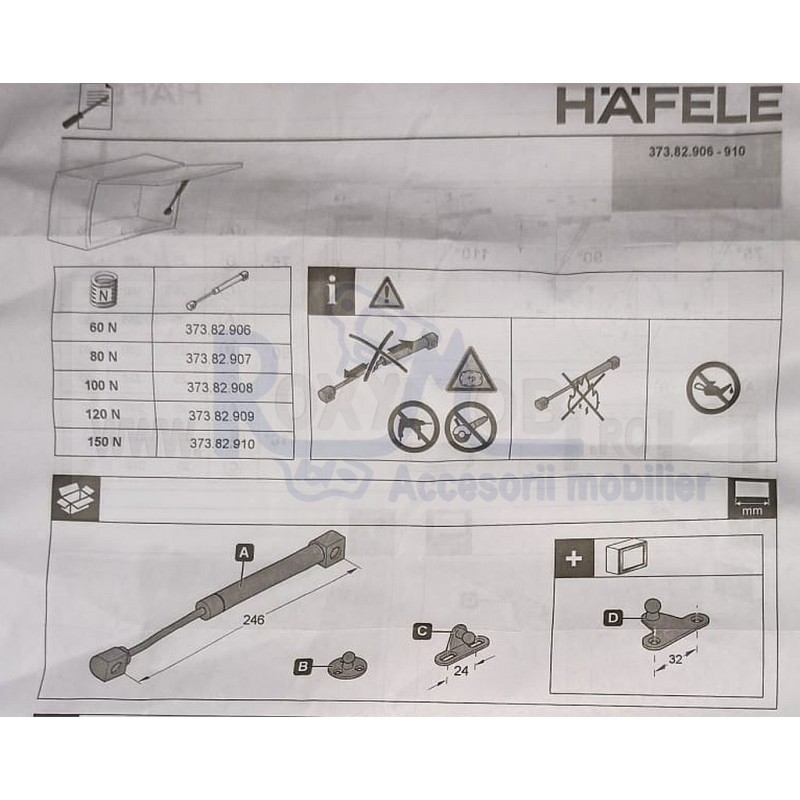 PISTON GAZ HAFELE STANDARD 080N 373.82.907 - Accesorii mobila / mobilier